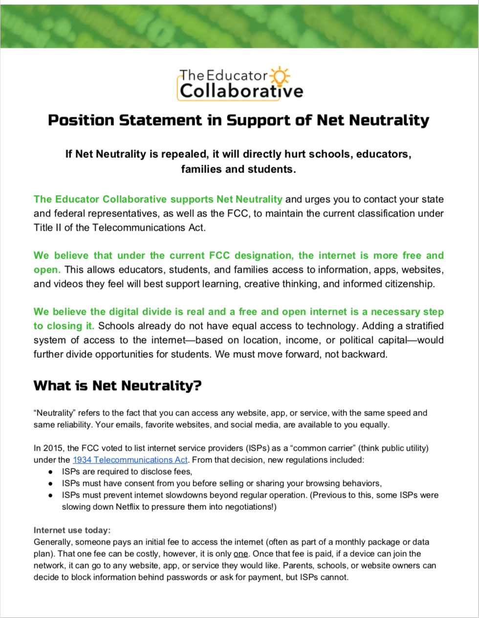 Net Neutrality Position Statement: Save the Internet - Blog | The ...